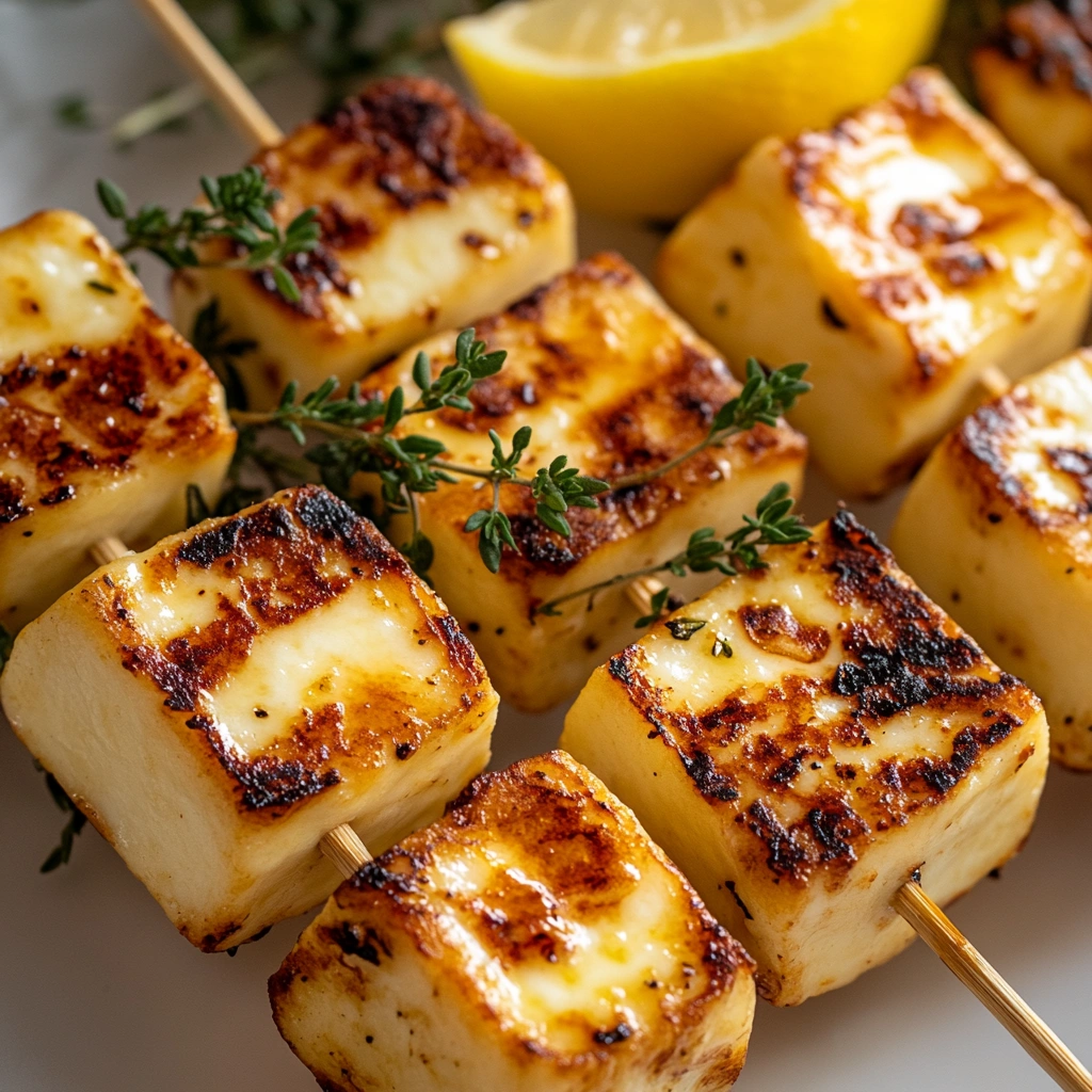 Grilled Halloumi Skewers with Lemon and Thyme