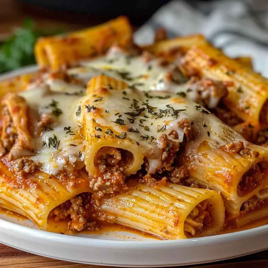 Baked Rigatoni with Beef Ragu and Melted Mozzarella