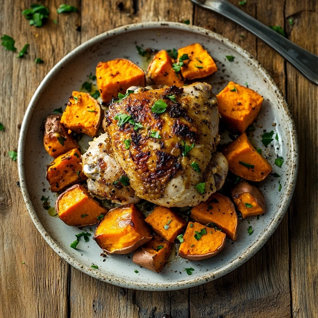 Baked Chicken and Sweet Potatoes — One Pan, Juicy, 45 Minutes