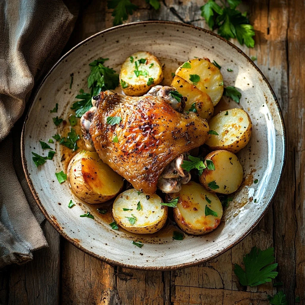 Baked Chicken Thighs with Potatoes – Juicy, Golden, 45 Minutes