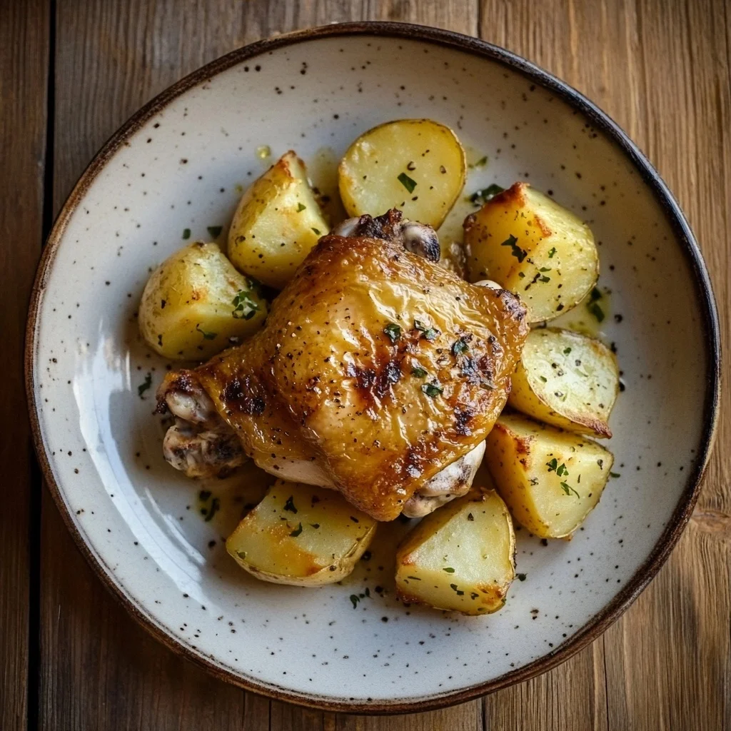 Baked Chicken Thighs with Potatoes – Juicy, Golden, 45 Minutes